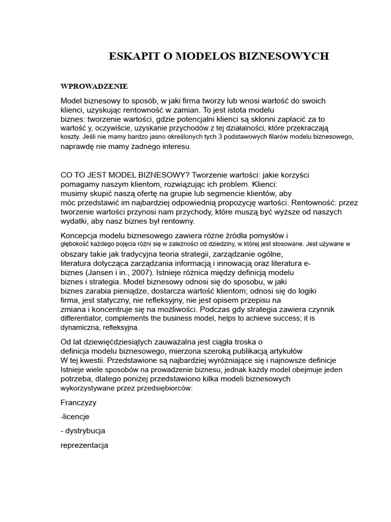 Model Biznesowy | PDF