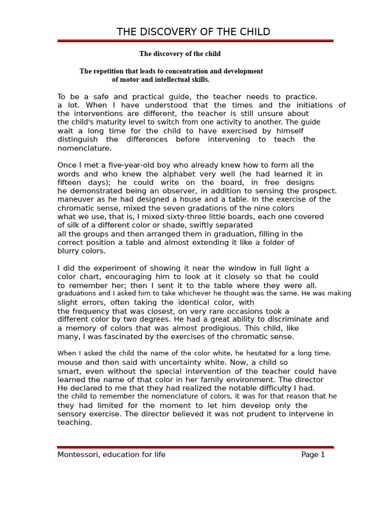 The Discovery of The Child | PDF | Teachers | Perception