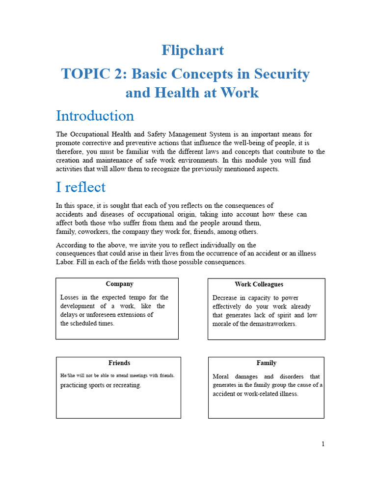 Flip Chart TOPIC 2. Basic Concepts in Occupational Health and Safety | PDF | Occupational Safety ...