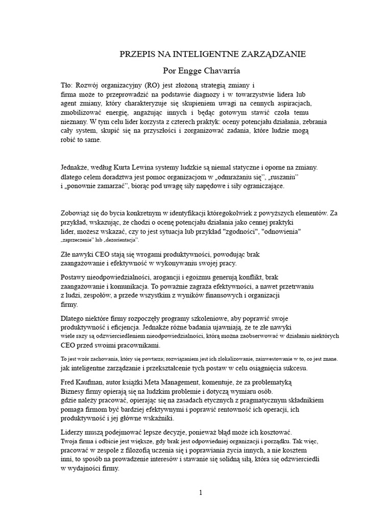 Przepis Na Inteligentne Zarządzanie | PDF