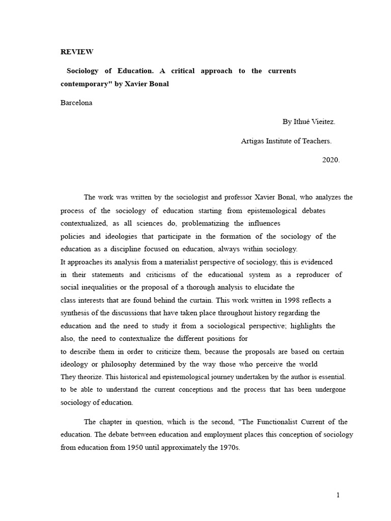 Review: "Sociology of Education. A Critical Approach To Contemporary ...