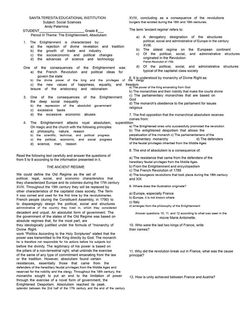 Illustration Exam 8-2 | PDF | Absolute Monarchy | Age Of Enlightenment