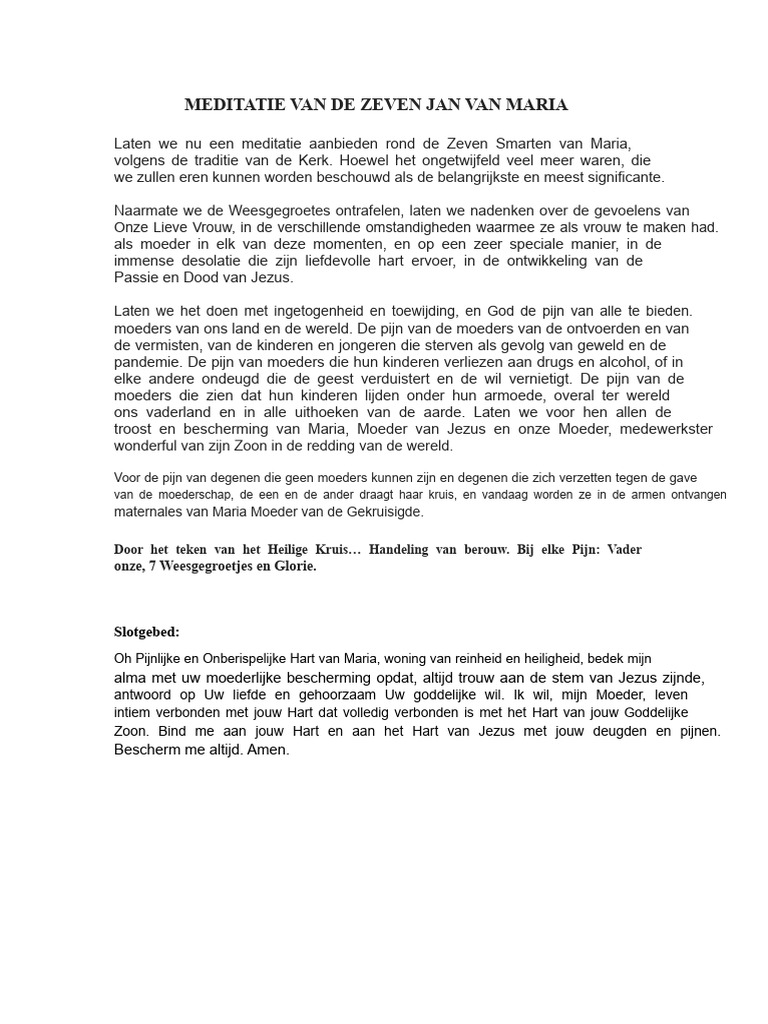 Meditatie Van de Zeven Pijnen Van Maria 2022 | PDF