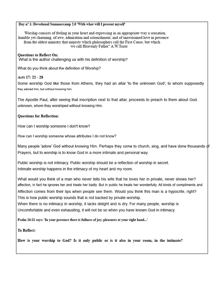 Devotional Retreat Worship | PDF | Worship | God