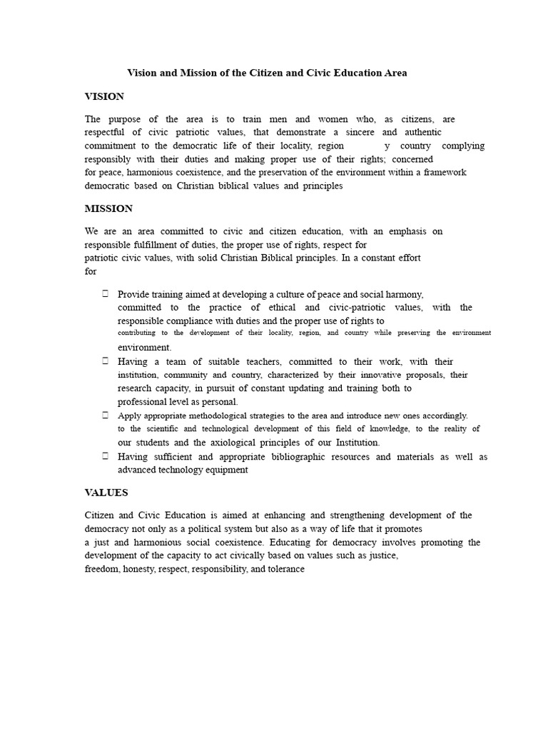Civic Education Vision and Mission | PDF
