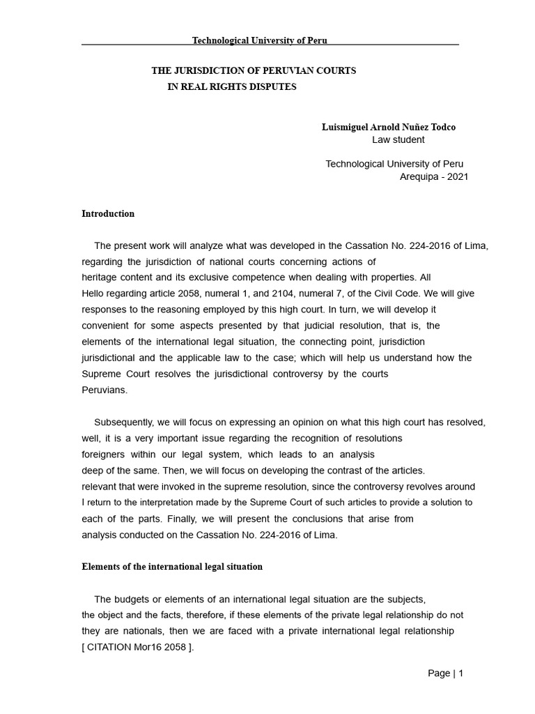 The Competence of Peruvian Courts in Disputes Over Real Rights | PDF ...