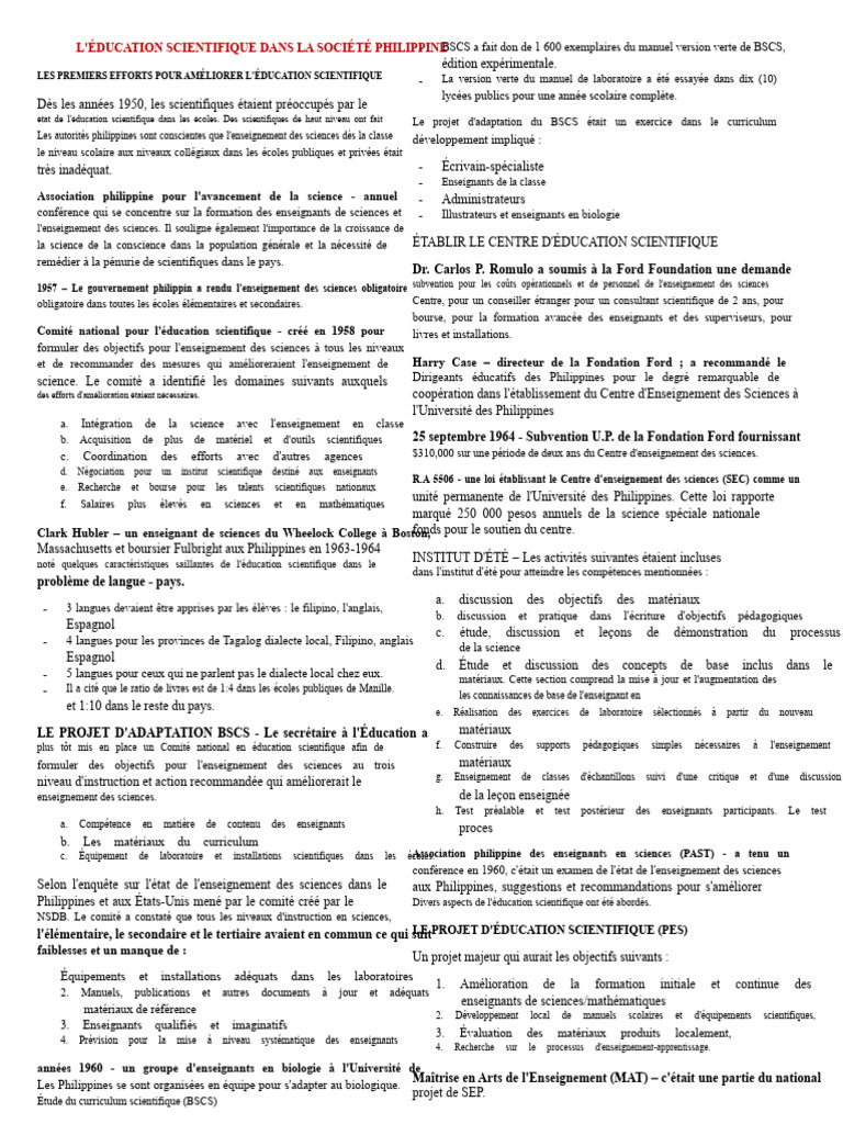 Amélioration de l'éducation scientifique aux Philippines | PDF ...