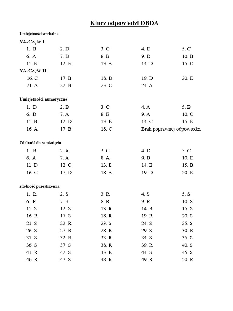 Klucz Odpowiedzi DBDA | PDF