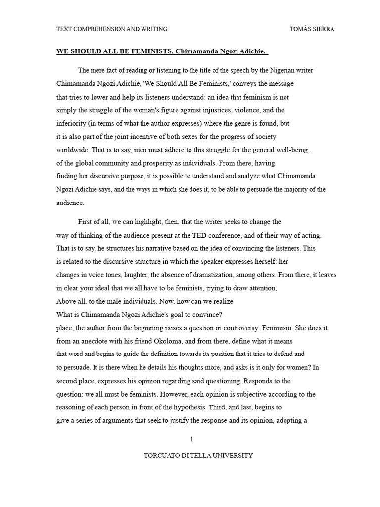 Understanding Adichie's Feminism Argument | PDF | Feminism | Gender Studies