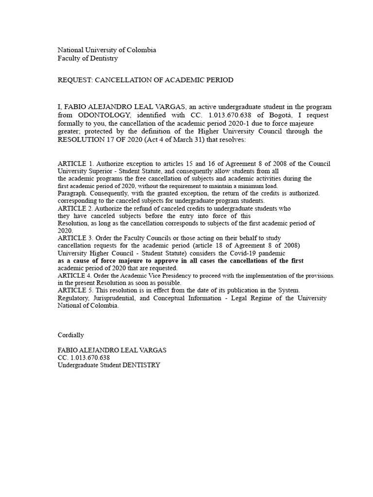 Letter of Cancellation Request | PDF