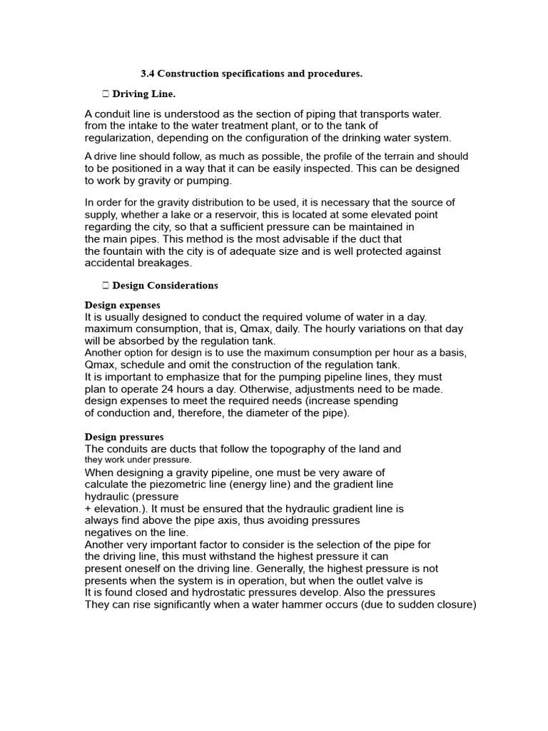 Water Pipeline Design and Specifications | PDF | Pipe (Fluid Conveyance ...