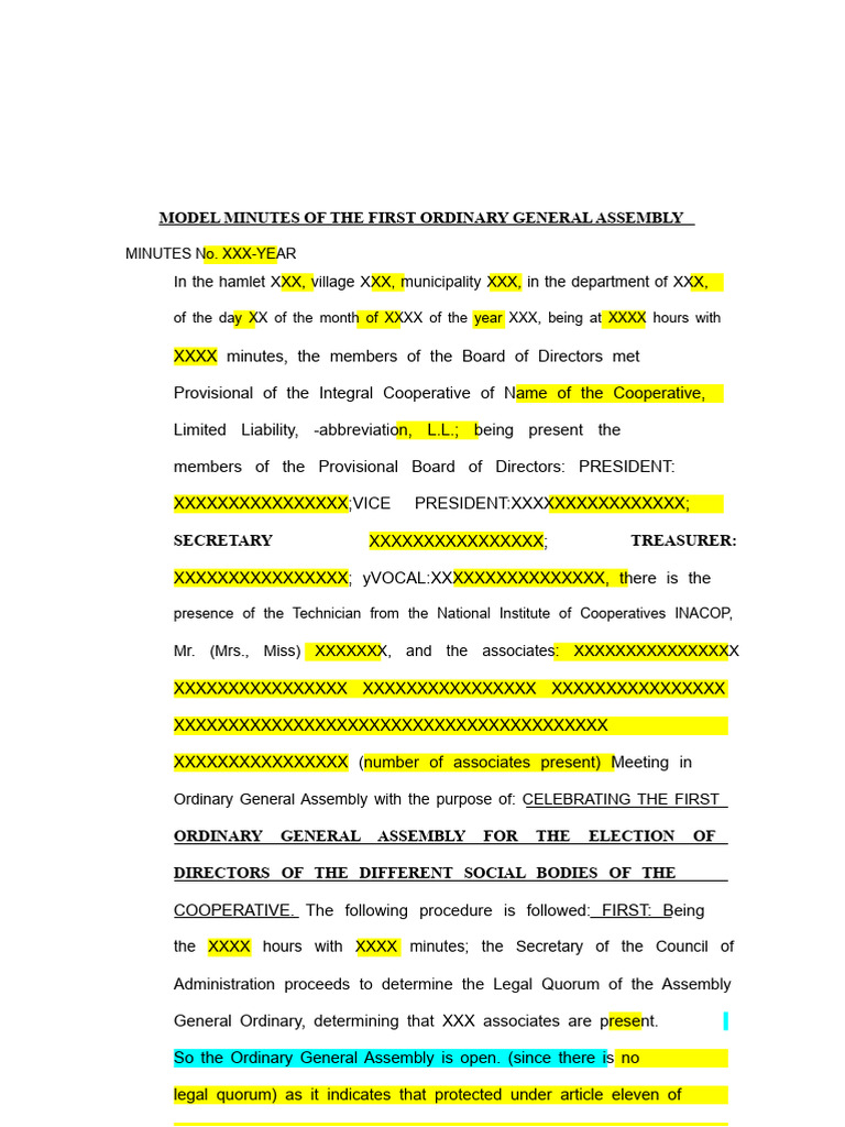 First General Assembly Minutes Template | PDF | Board Of Directors ...