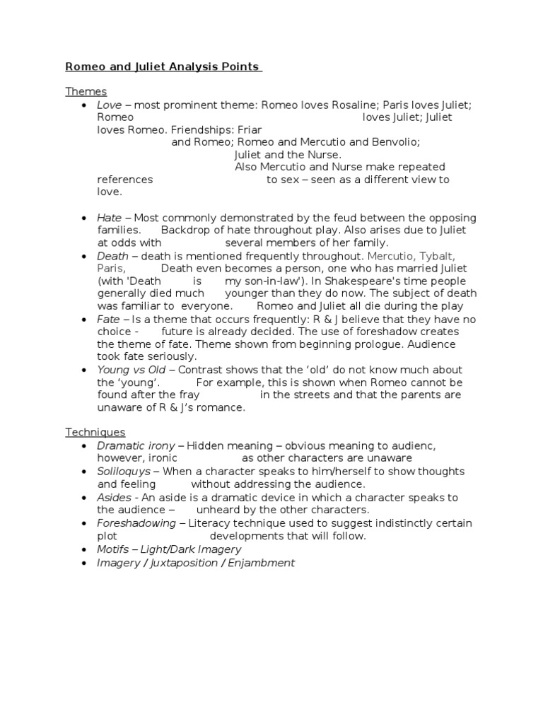 Romeo and Juliet Analysis Points | PDF | Characters In Romeo And Juliet ...