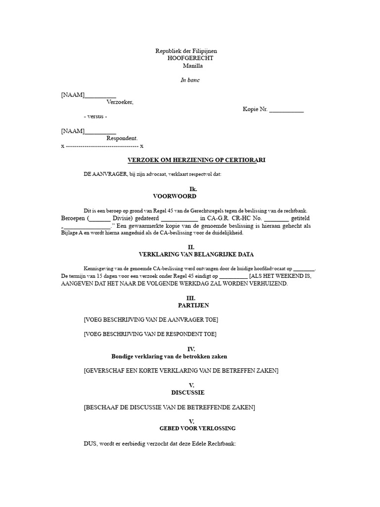 Voorbeeld Van Een Verzoekschrift Voor Herziening | PDF