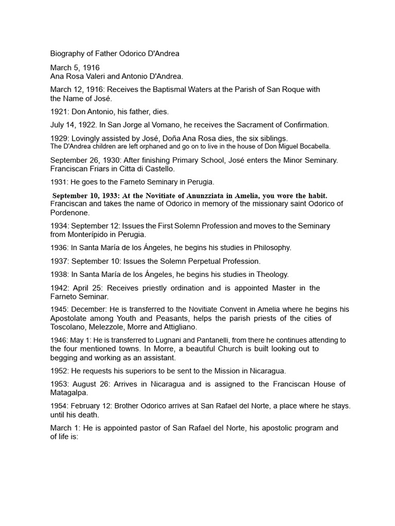 Life and Legacy of Father Odorico D'Andrea | PDF | Catholic Church ...