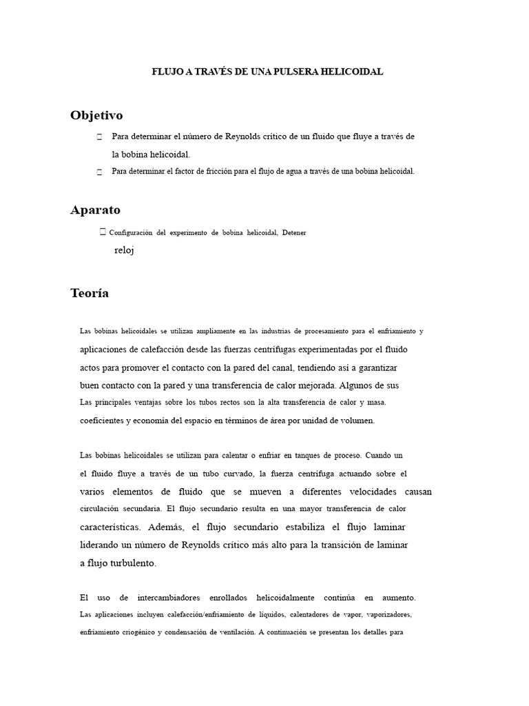 Coil de Flujo Helicoidal | PDF | Numero Reynolds | Fricción