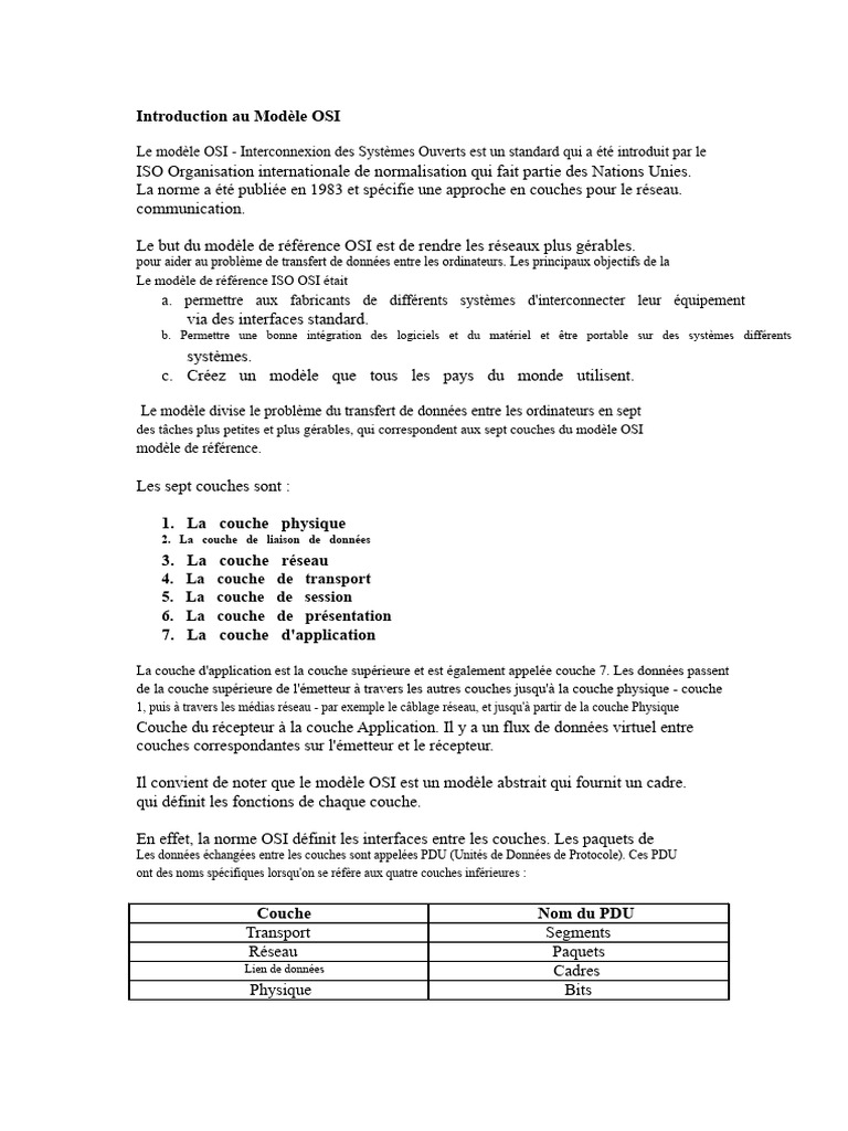 Introduction au Modèle OSI en Réseaux | PDF | Modèle OSI | Informatique