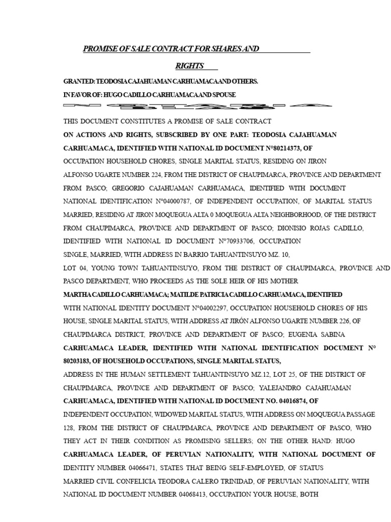 Promise Contract for the Sale of Shares and Rights, | PDF | Justice ...