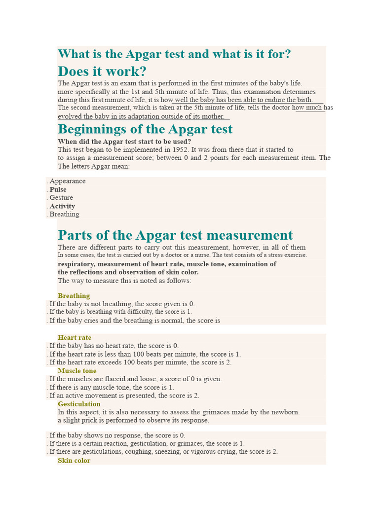 What Is the Apgar Test and What Is It For? | PDF | Medical Specialties ...