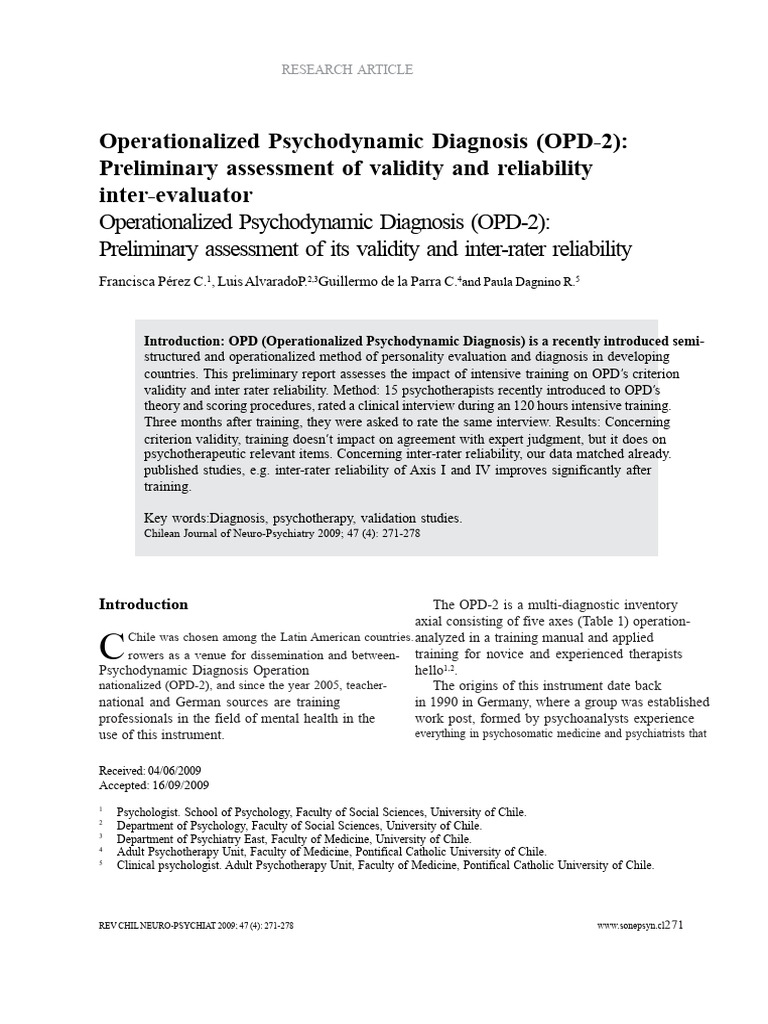 Operationalized Psychodynamic Diagnosis - OPD 2 PDF | PDF | Validity ...