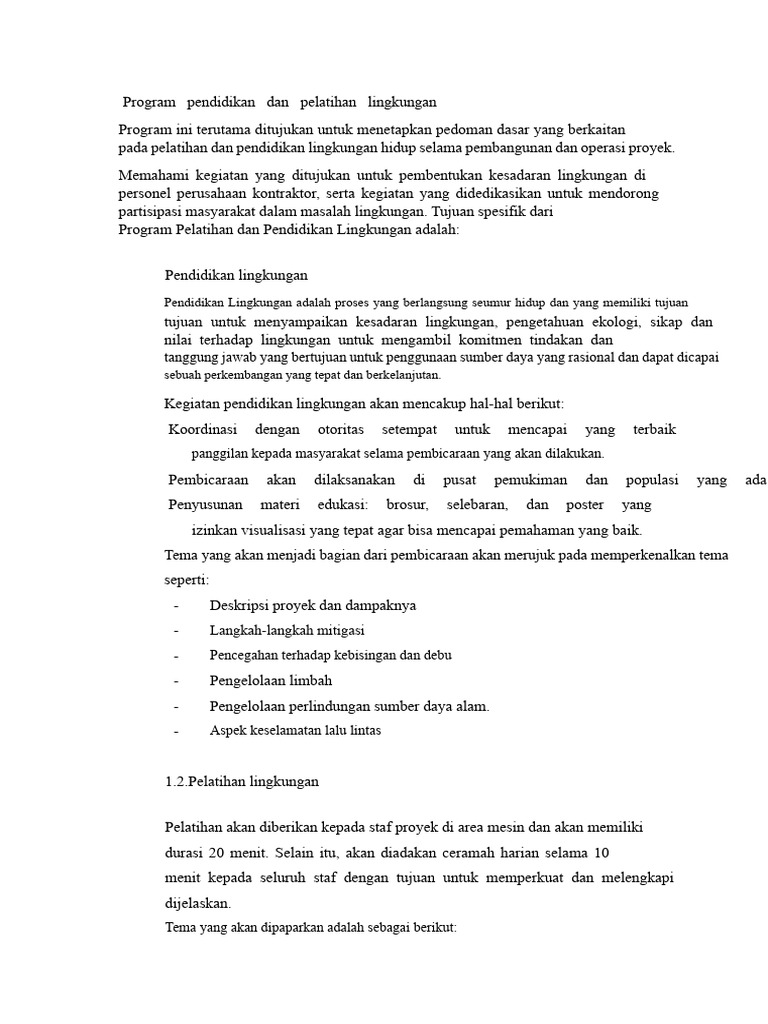 Program Pendidikan Dan Pelatihan Lingkungan | PDF
