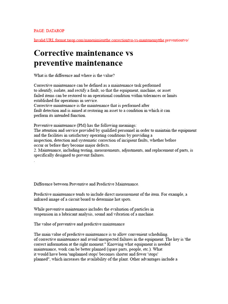 Preventive Maintenance Vs Corrective Maintenance | PDF | Reliability Engineering