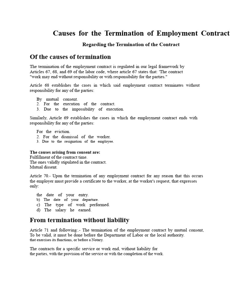 Employment Contract Termination Causes | PDF | Employment | Salary