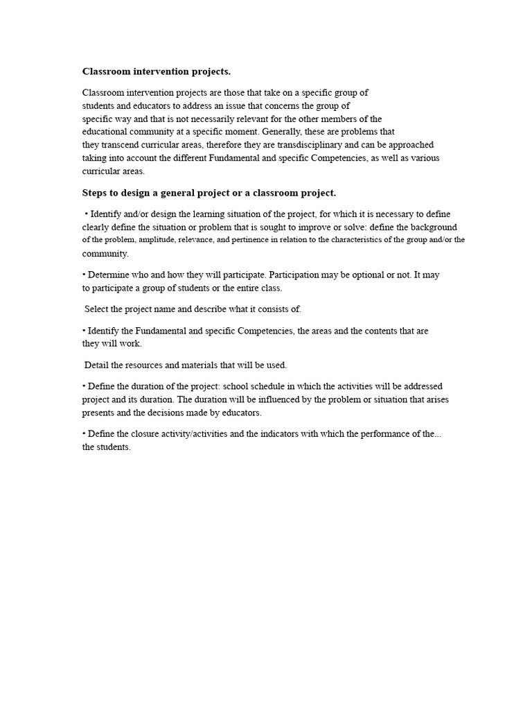 Classroom Intervention Project Guide | PDF