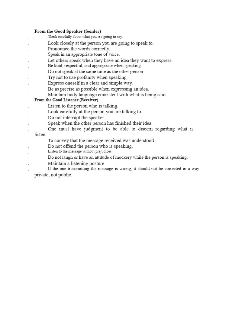 Rules of A Good Speaker and Listener | PDF