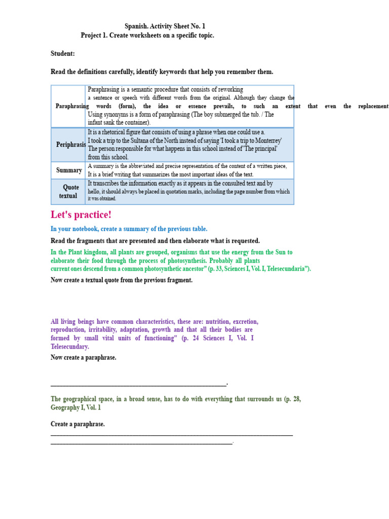 Activity Sheet Direct Quotation and Paraphrase | PDF | Linguistics ...