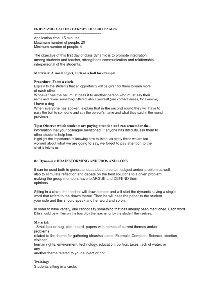 50 Dynamics For First Day of Class in PDF | PDF | Drawing | Attention