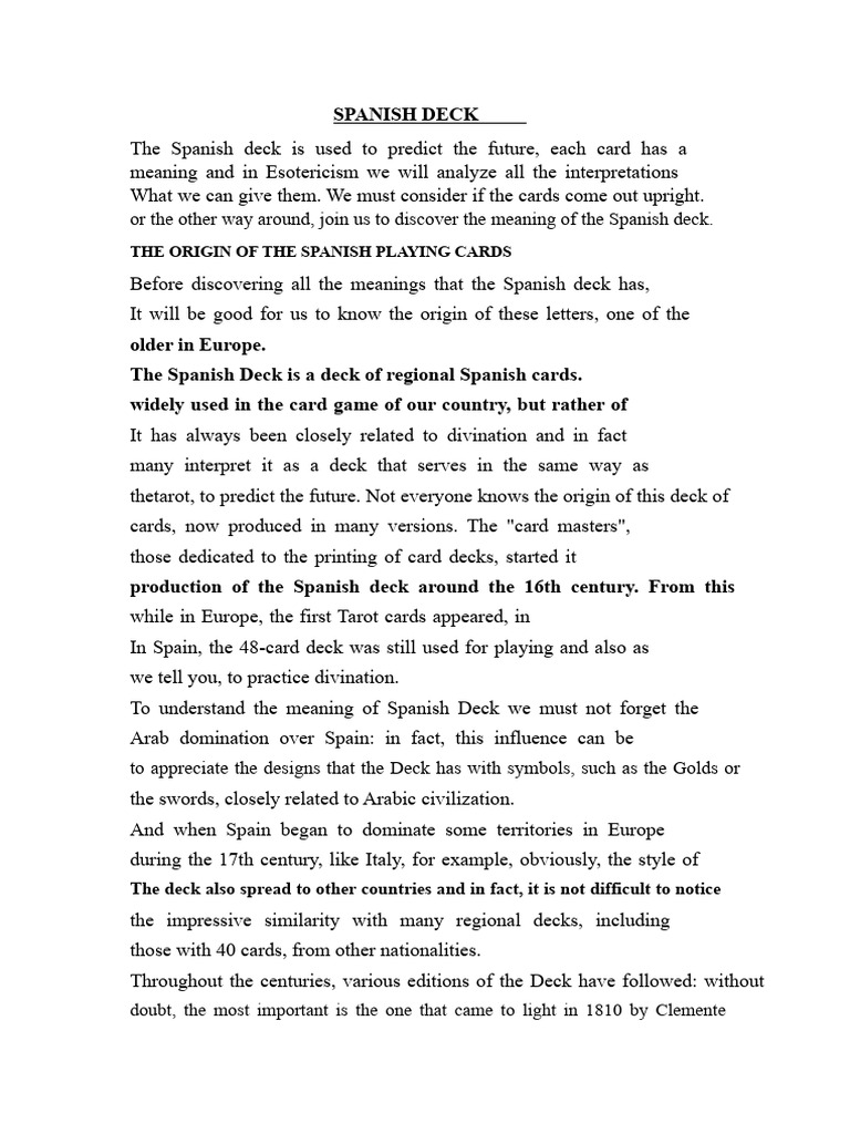 Notes On Spanish Playing Cards | PDF | Playing Cards