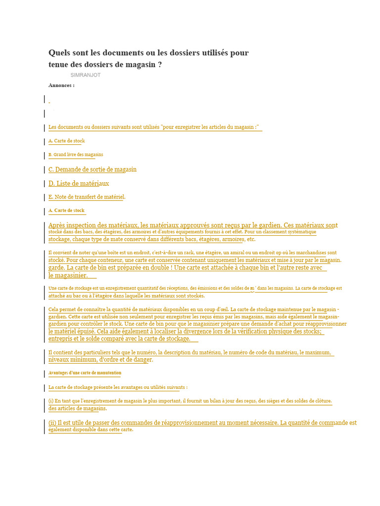 Documents essentiels pour la gestion des stocks | PDF | Inventaire ...