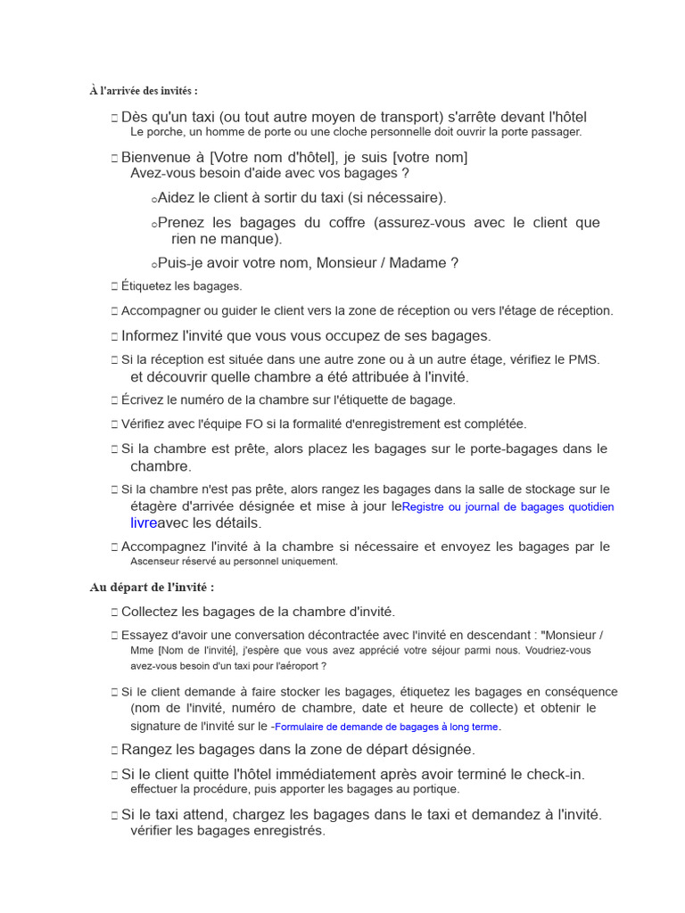 Accueil et gestion des bagages à l'hôtel | PDF | Caissier | Ascenseur
