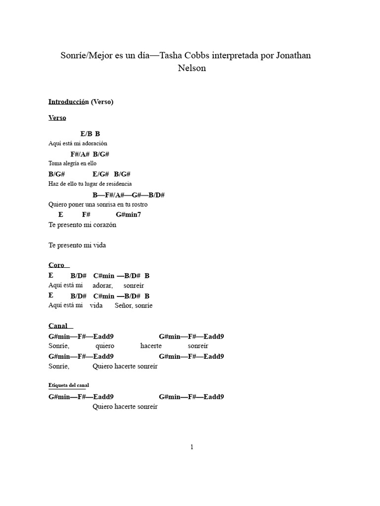 Letra de "Sonríe" de Tasha Cobbs | PDF