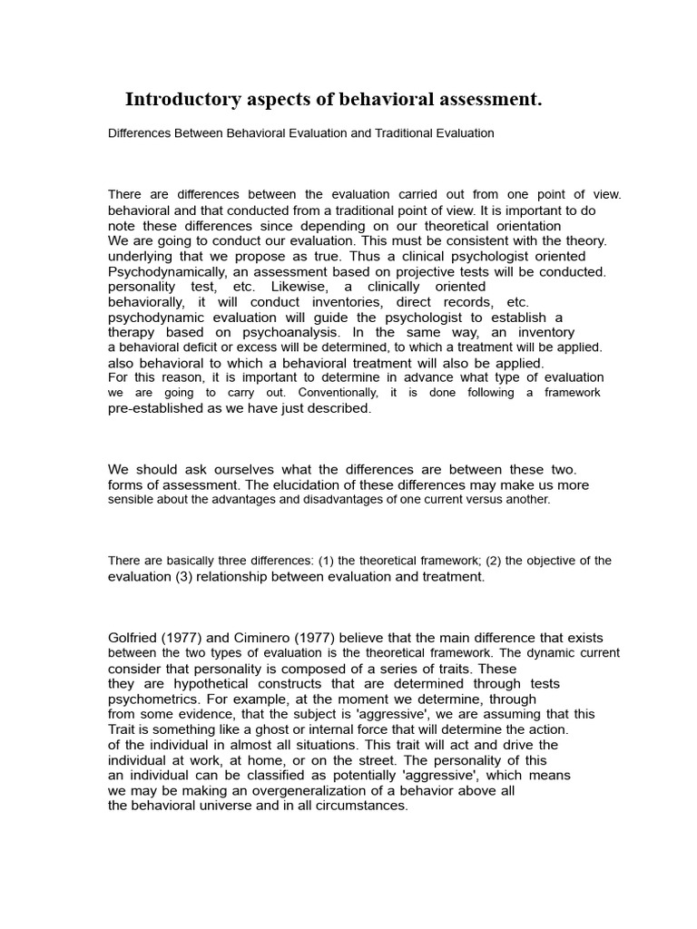 Introductory Aspects of Behavioral Assessment | PDF | Evaluation | Psychoanalysis