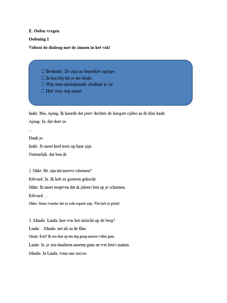 Oefeningen en Evaluatie Van Het Onderwerp Compliment | PDF