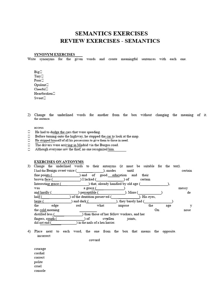 Semantics Exercises Workshop 1 | PDF | Semantics | Syntax