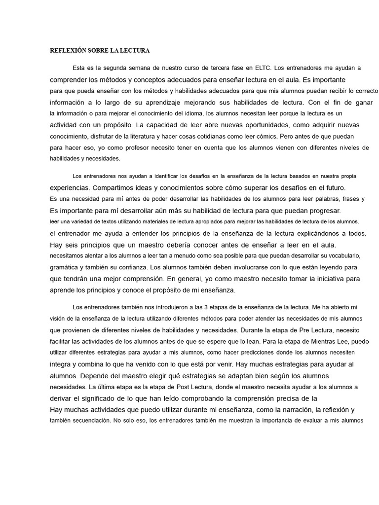 Reflexión Sobre La Lectura | PDF | Enseñando | Maestros