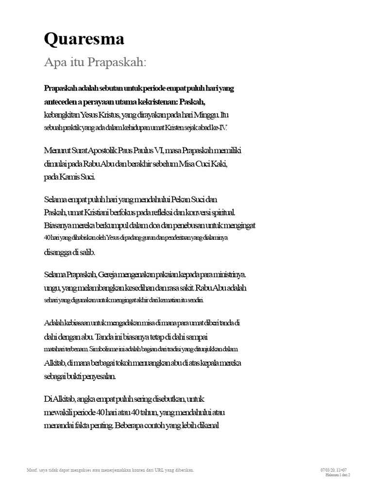 Prapaskah: Makna dan Tradisi Kristen | PDF