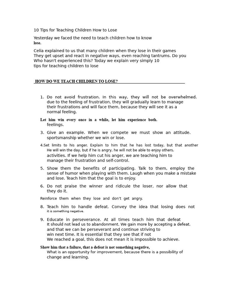 10 Tips for Teaching Children How to Lose | PDF | Anger | Self Esteem