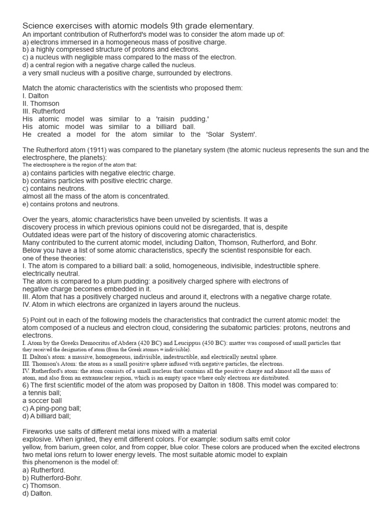 Atomic Models for 9th Grade Science | PDF | Atoms | Atomic Nucleus