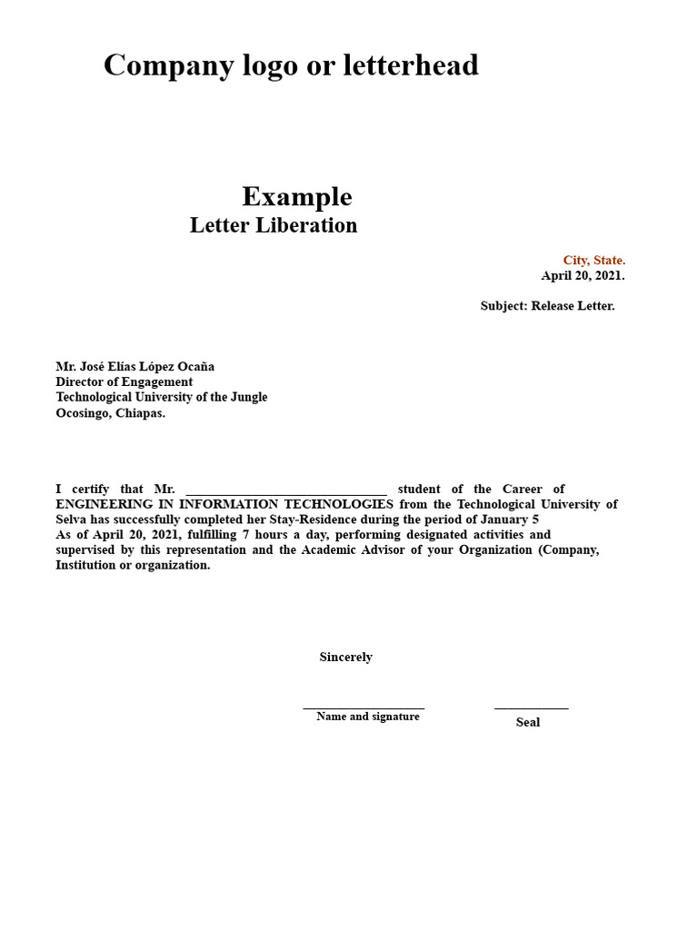 College Release Letter Template | PDF