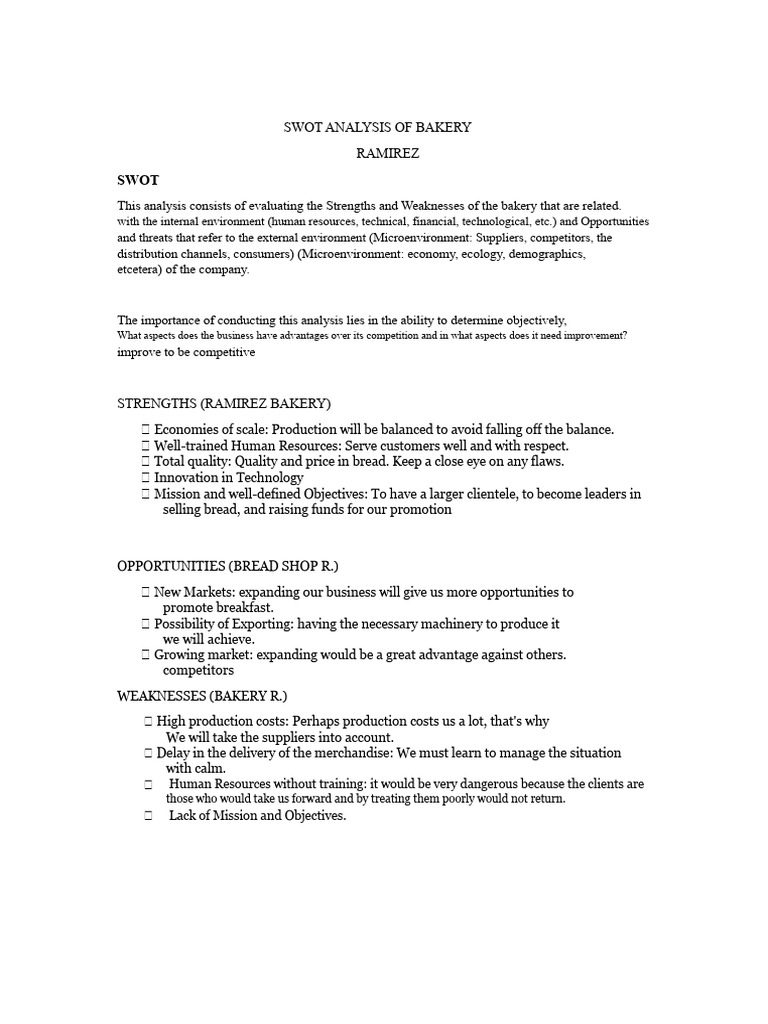 Bakery SWOT Analysis Overview | PDF