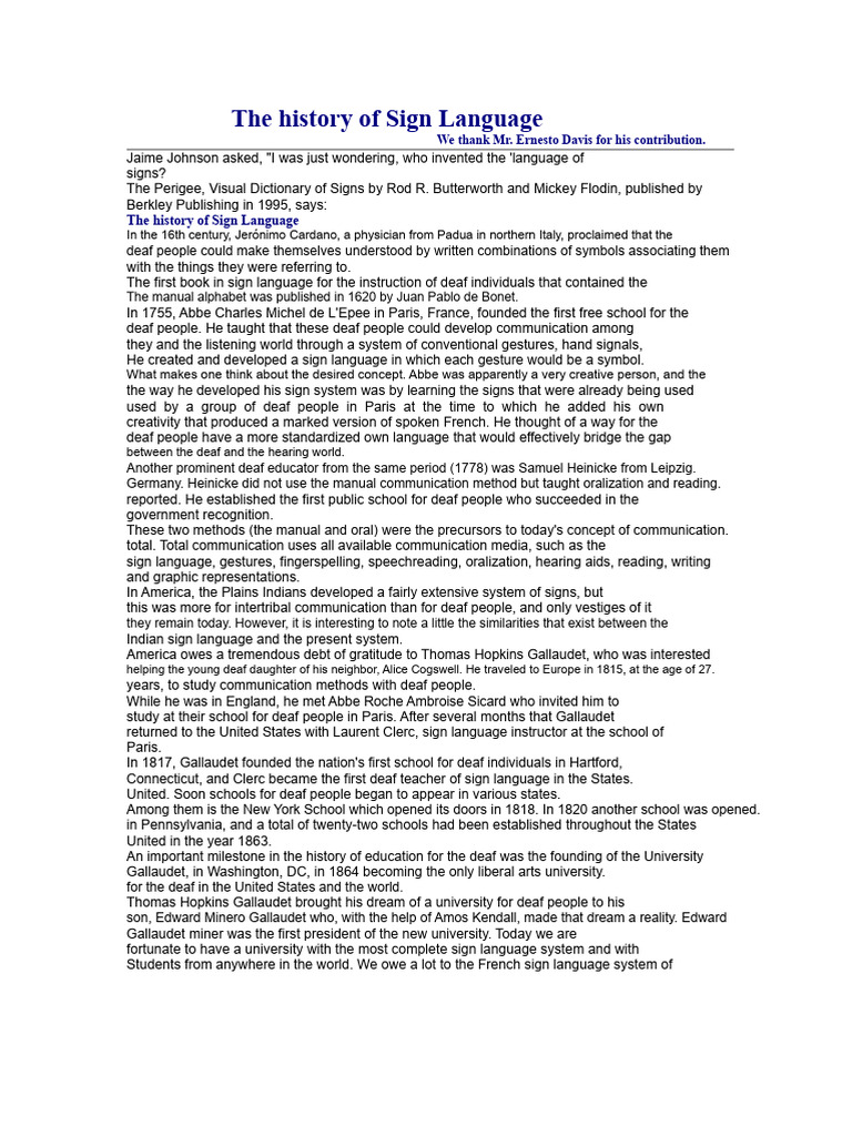 History of Sign Language Development | PDF | Sign Language | American ...