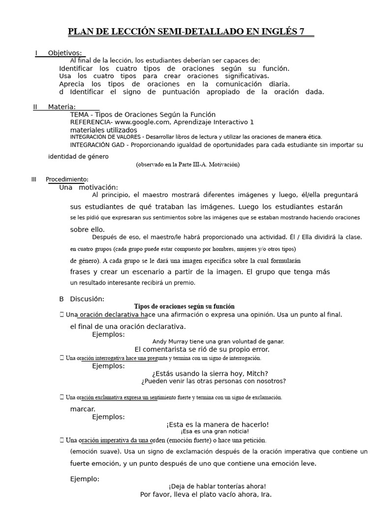 Tipos de Oraciones en Inglés: Lección 7 | PDF | Puntuación | Oración ...