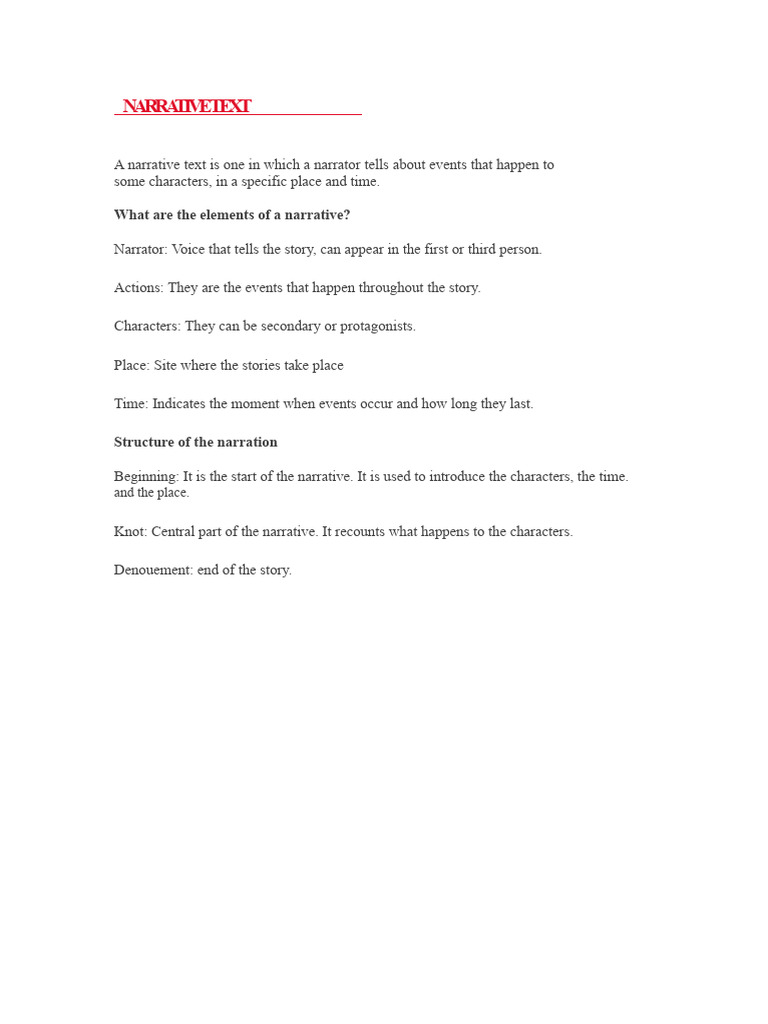 Structure and Elements of Narrative Text | PDF