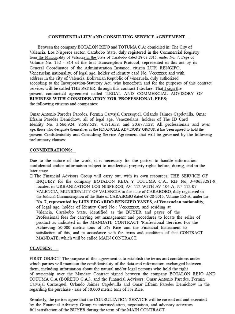 Confidentiality Agreement and Commissions - Copy | PDF | Identity Document | Common Law