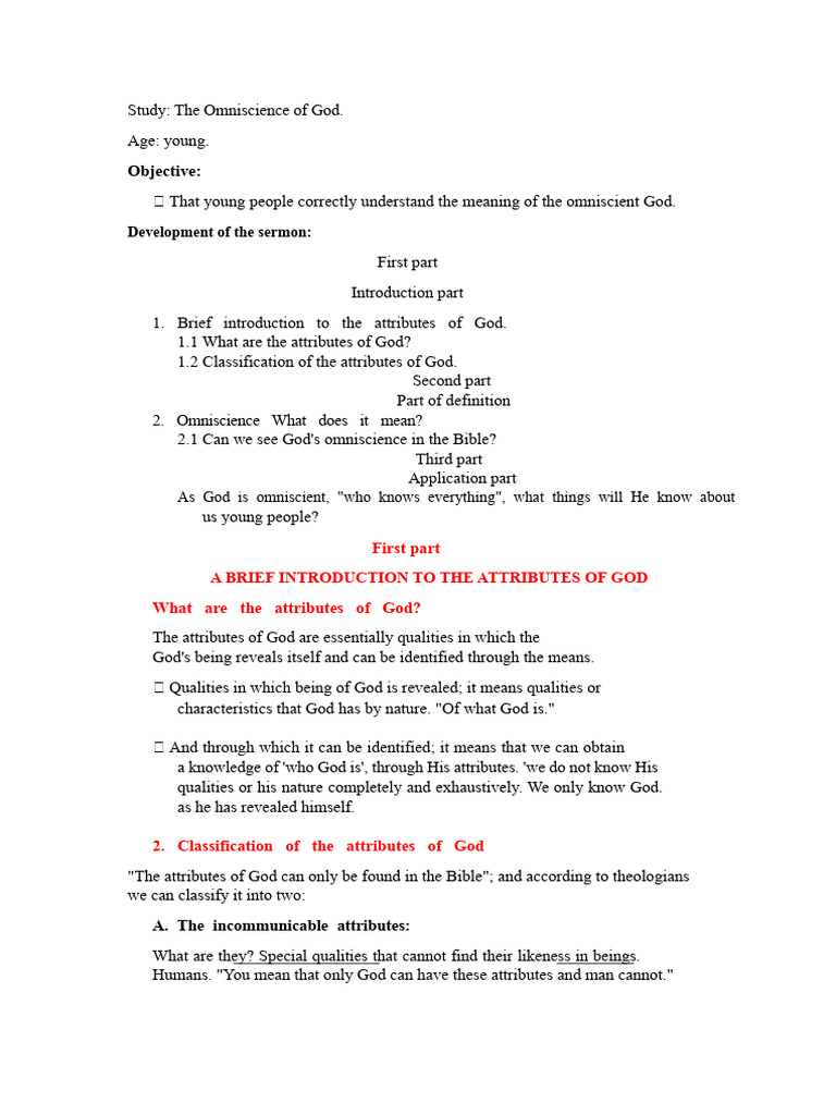 Study of The Omniscience of God | PDF | God | Jesus