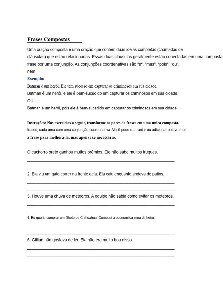 Oração Composta: Estrutura e Exemplos | PDF